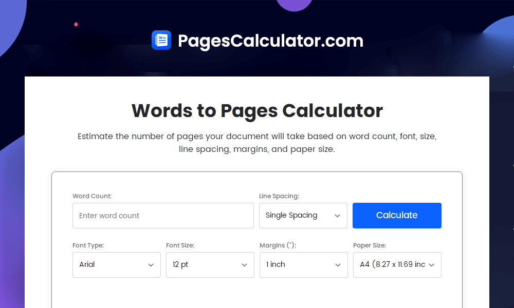 Words To Pages Calculator PagesCalculator Words To Pages Calculator PagesCalculator
